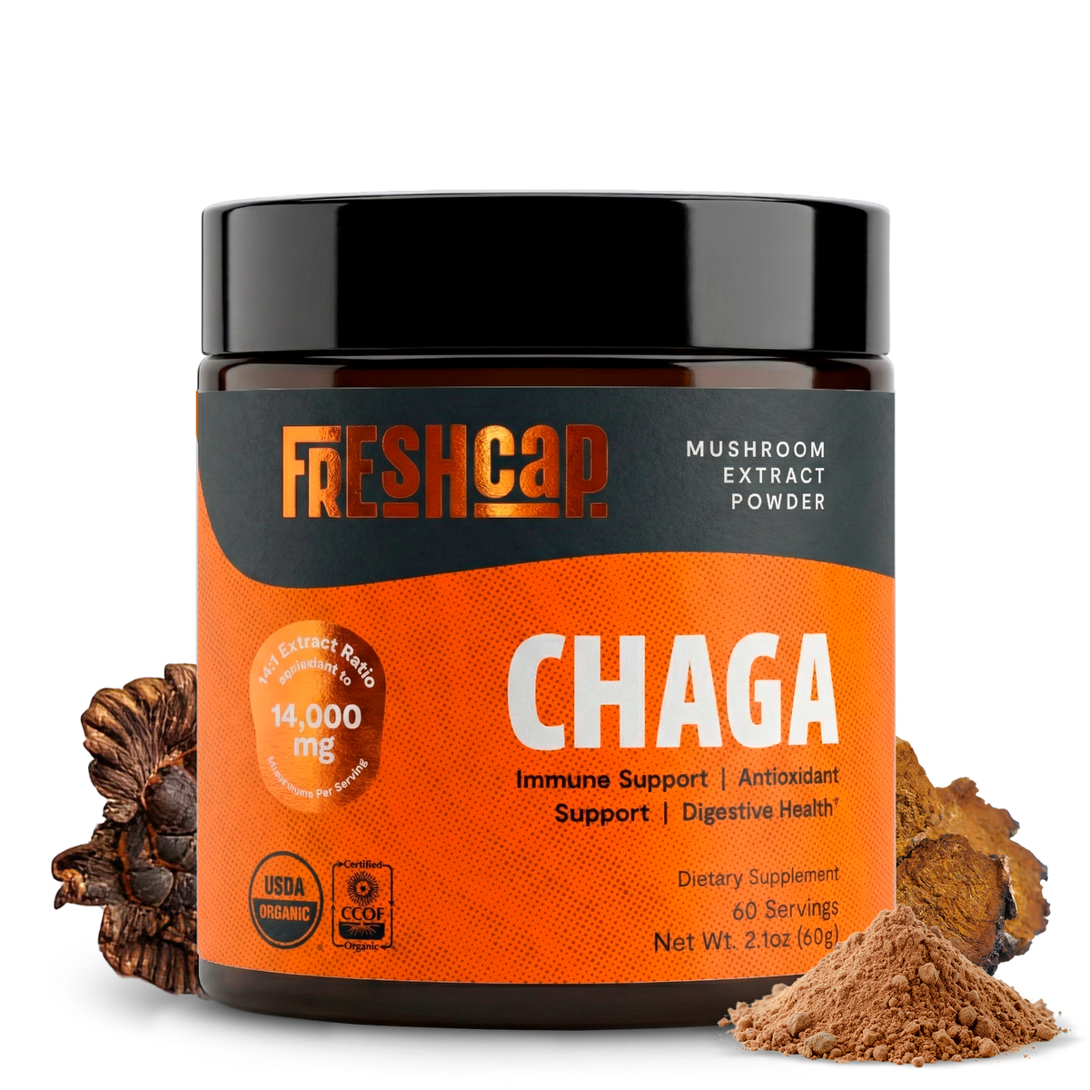 Organic Chaga Mushroom Extract (60G Powder) | FreshCap | FreshCap Mushrooms